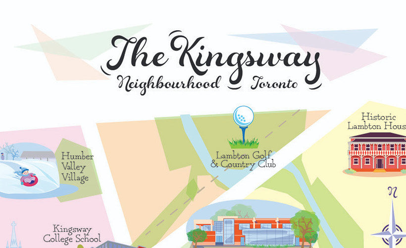 🇨🇦 Illustrated Maps of the Kingsway Neighbourhood, Toronto.